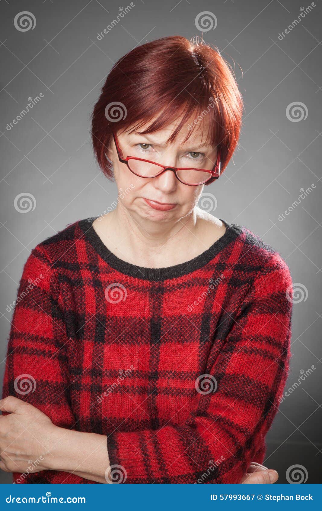 Red Haired Woman Portrait Facial Expression Disappointed Stock Image