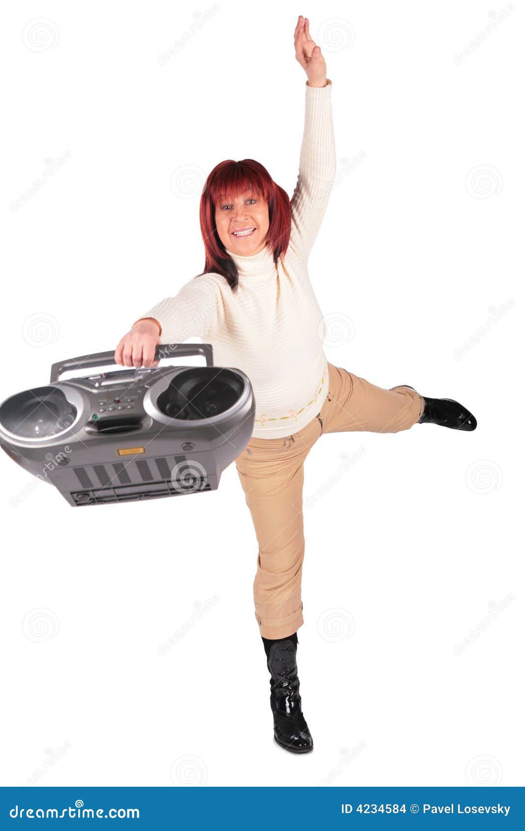 Red-haired Woman with Radio Stock Photo - Image of mature, people: 4234584