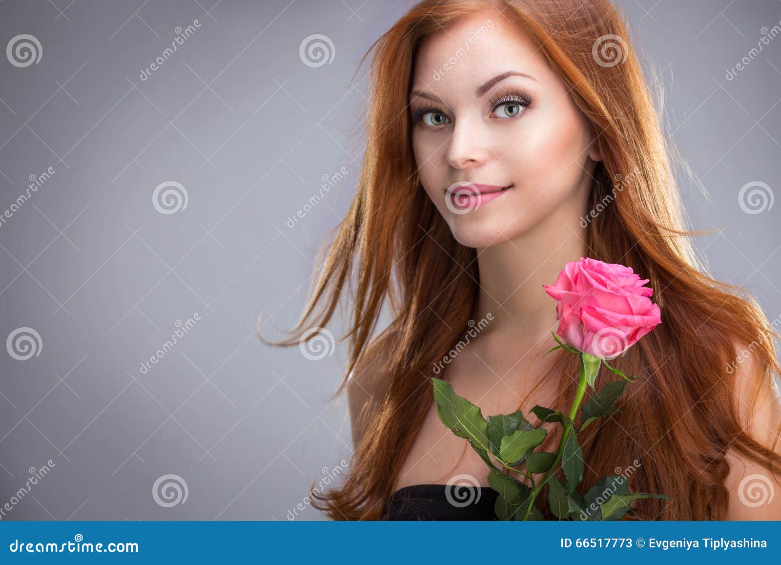 Red-haired Woman with a Rose Stock Image - Image of beauty, bright ...