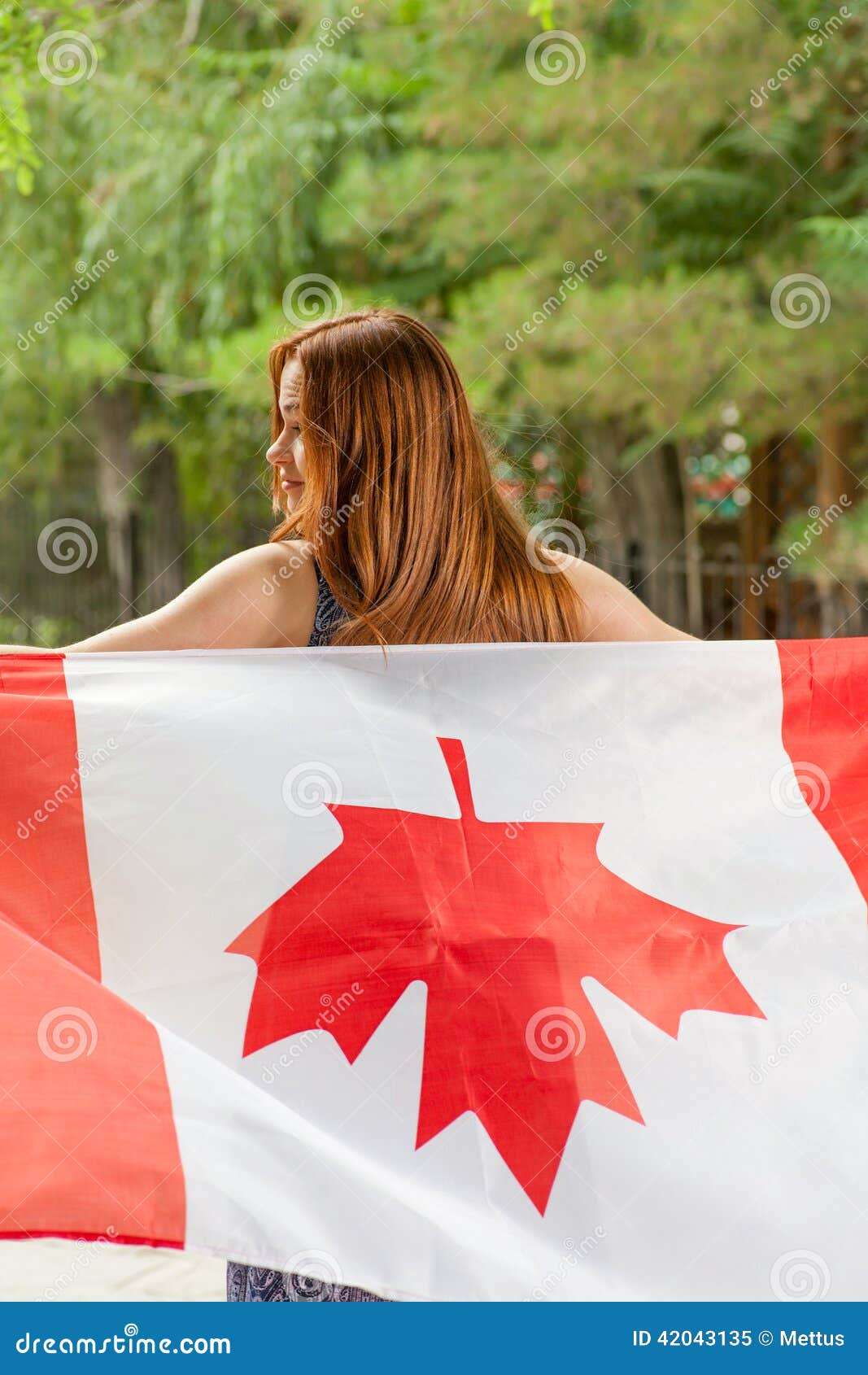 Red Haired Women with Canada Flag from Back Stock Image - Image of ...