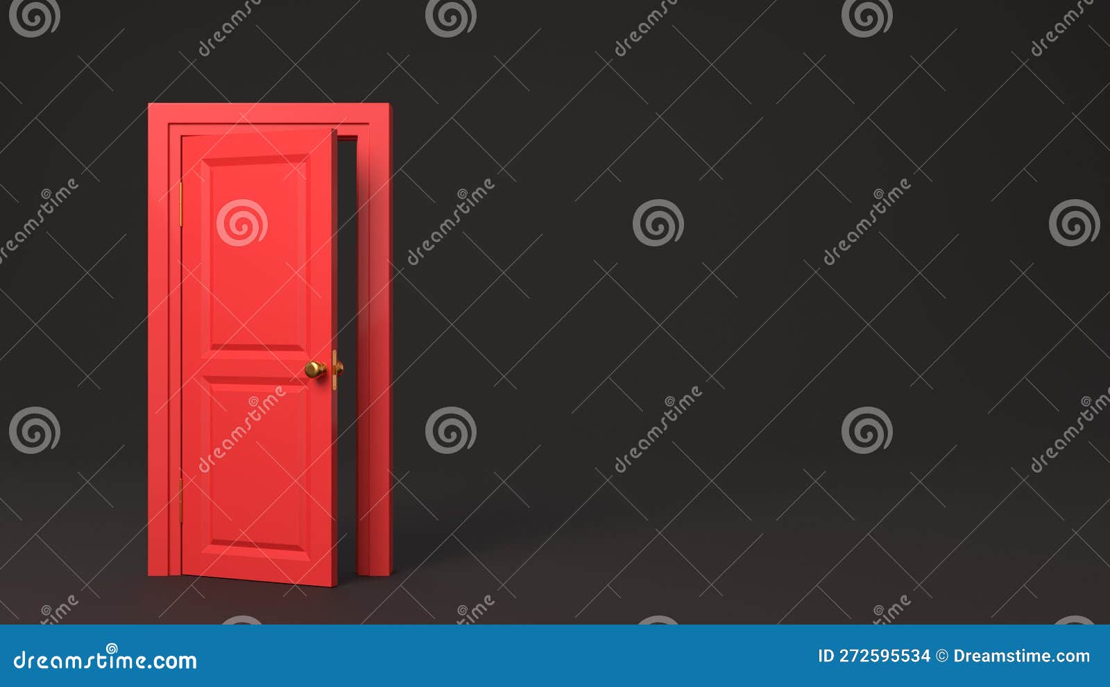 Red Half Open Door Frame in the Middle of the Room on Black Background ...
