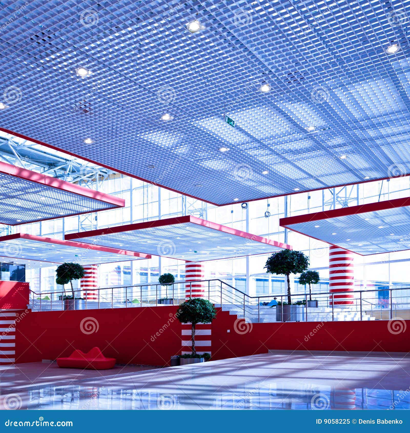 Red hall stock image. Image of commercial, blue, hallway - 9058225