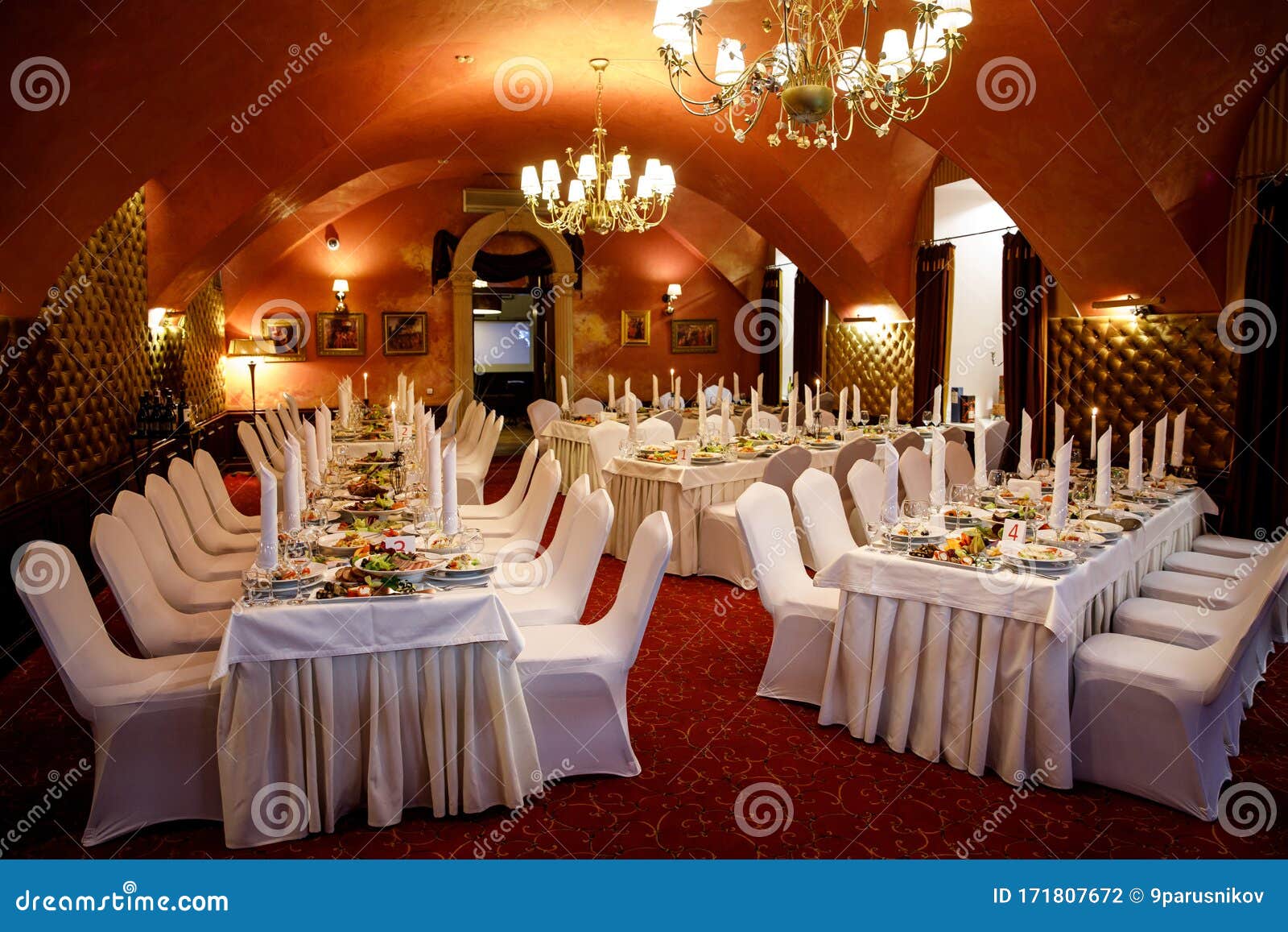 Red Hall Ready for the Banquet Stock Photo - Image of celebration ...