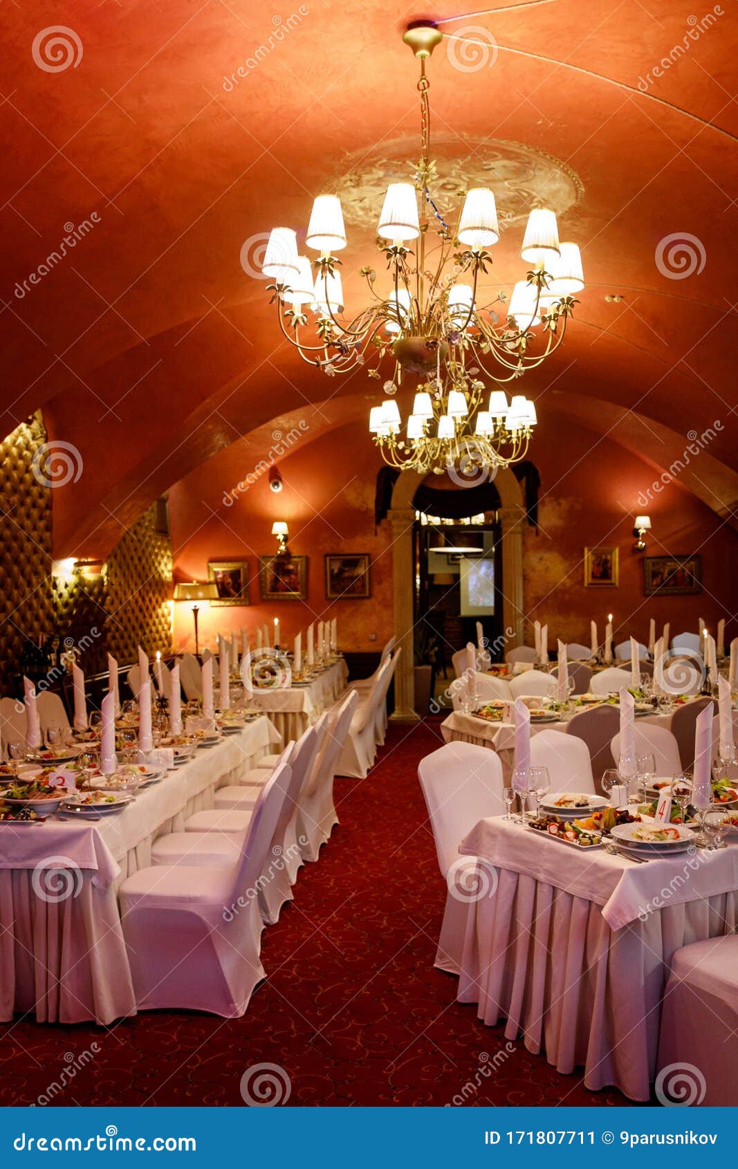 Red Hall Ready for the Banquet Stock Image - Image of function, place ...