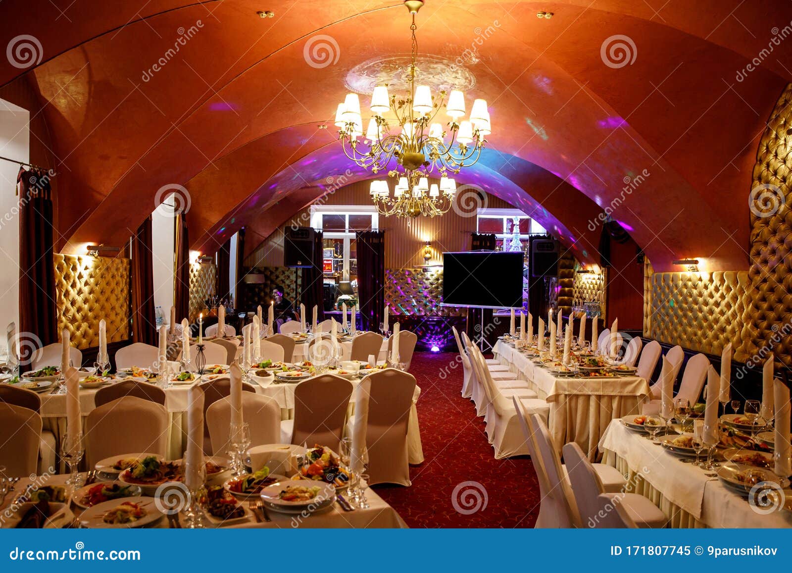 Red Hall Ready for the Banquet Stock Image - Image of interior ...