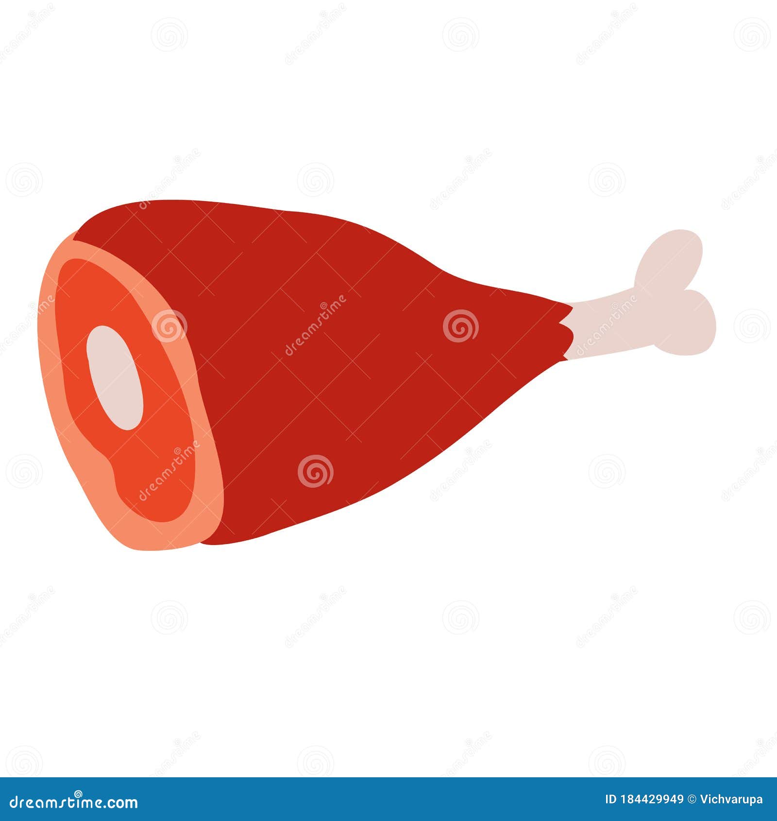 Red Ham, Flat, Isolated Object on a White Background, Vector ...
