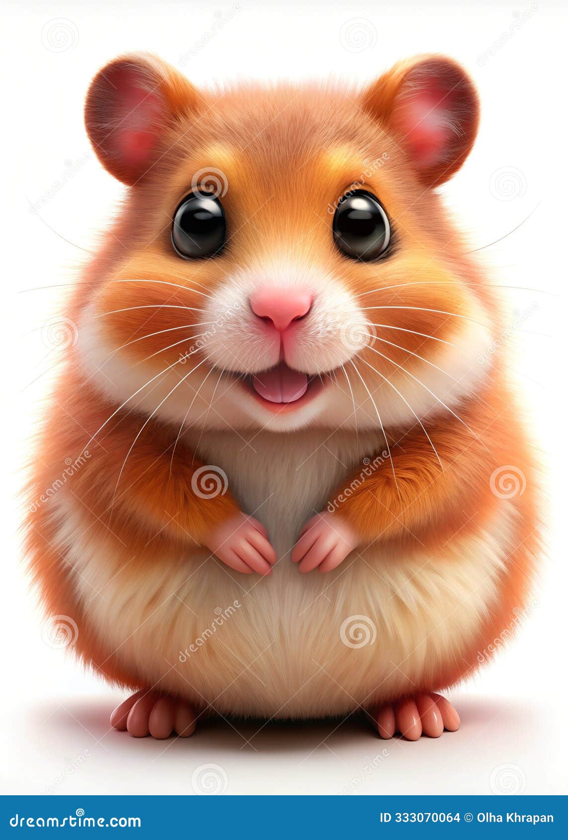 Red Hamster Sitting and Looking Forward, 3D Illustration on a White ...