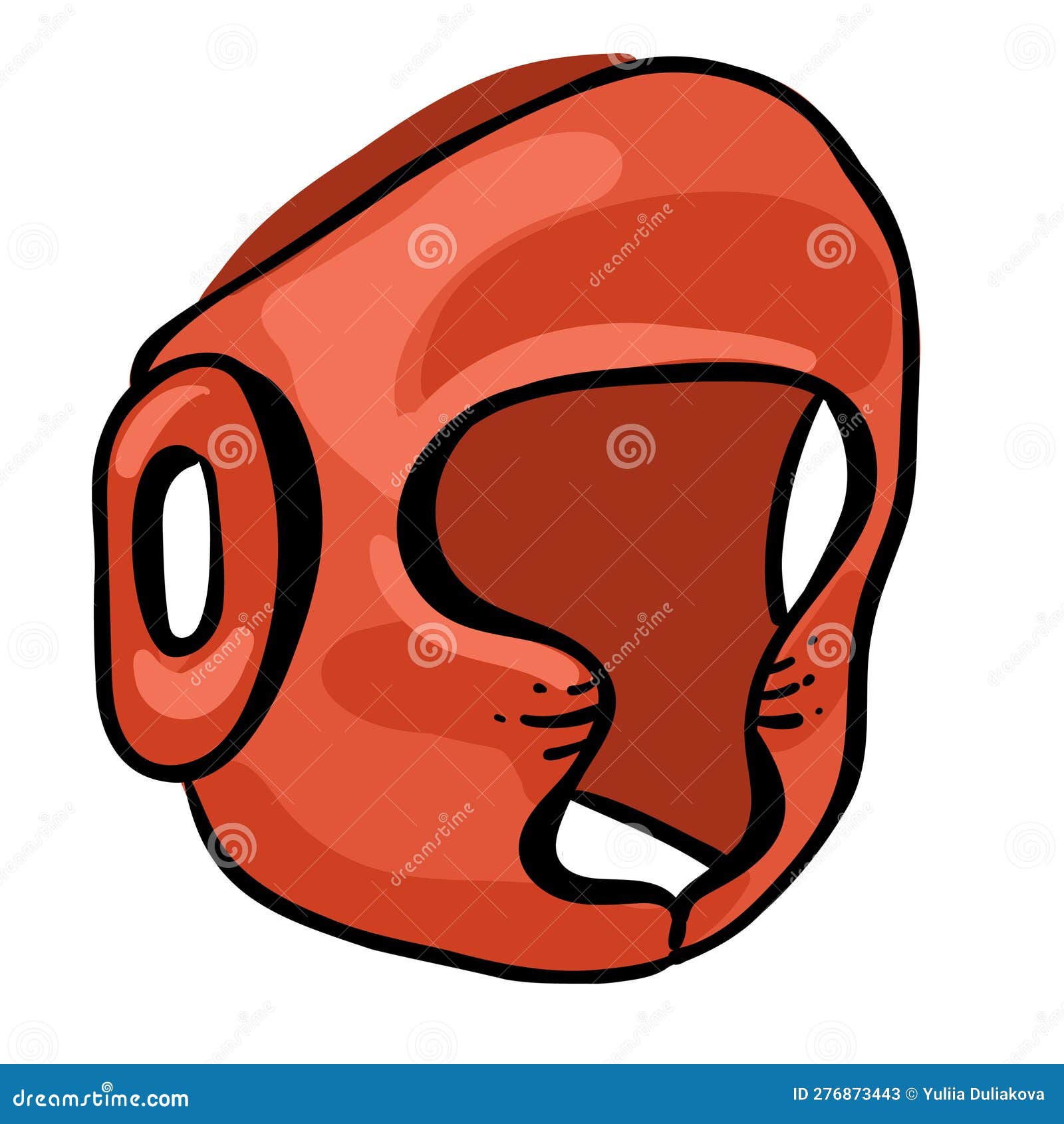 Red Hand Drawn Boxing Helmet. Flat Vector Illustration Isolated on ...