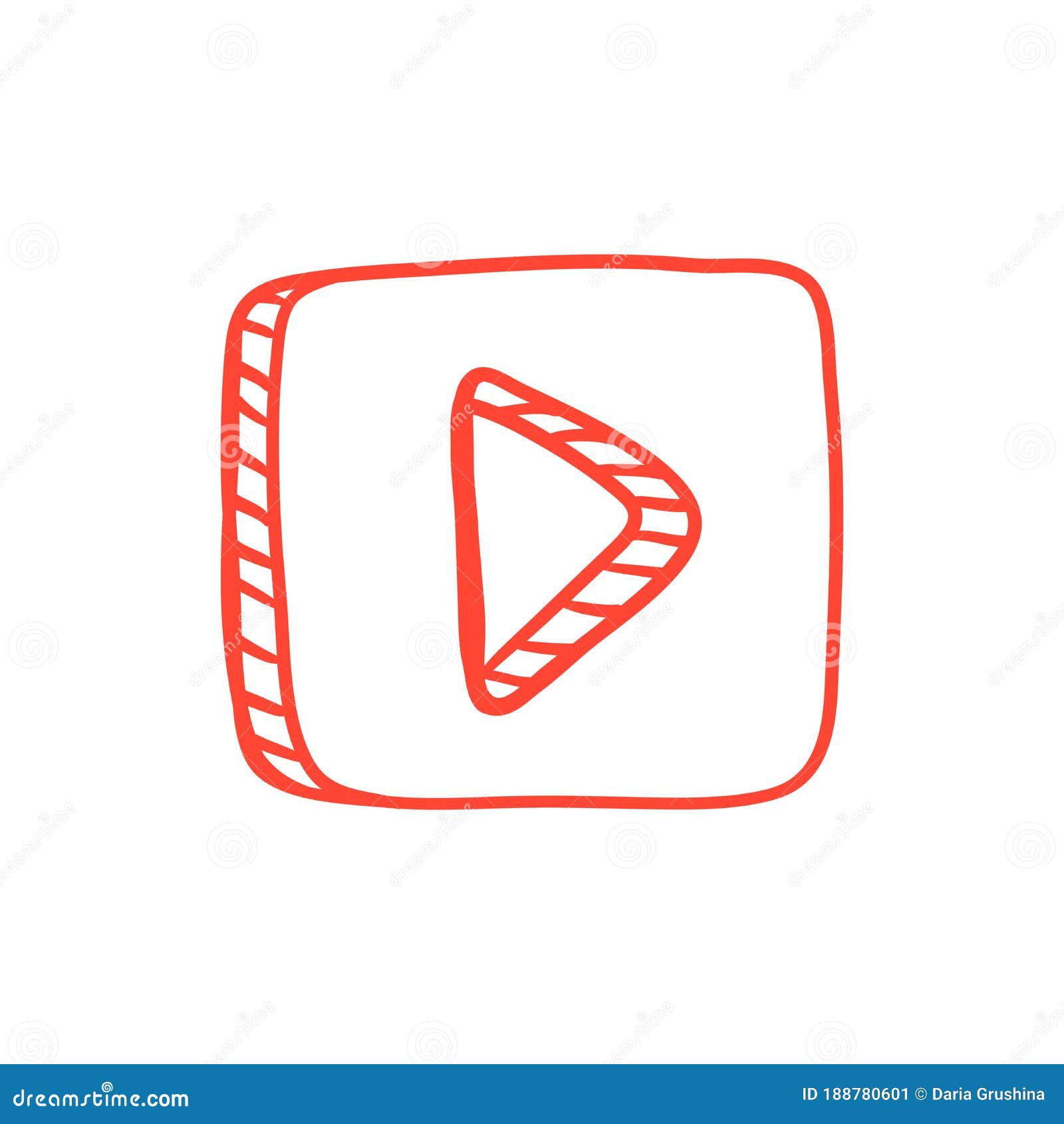 Red Hand Drawn Button with Video Button Icon. Stock Vector ...