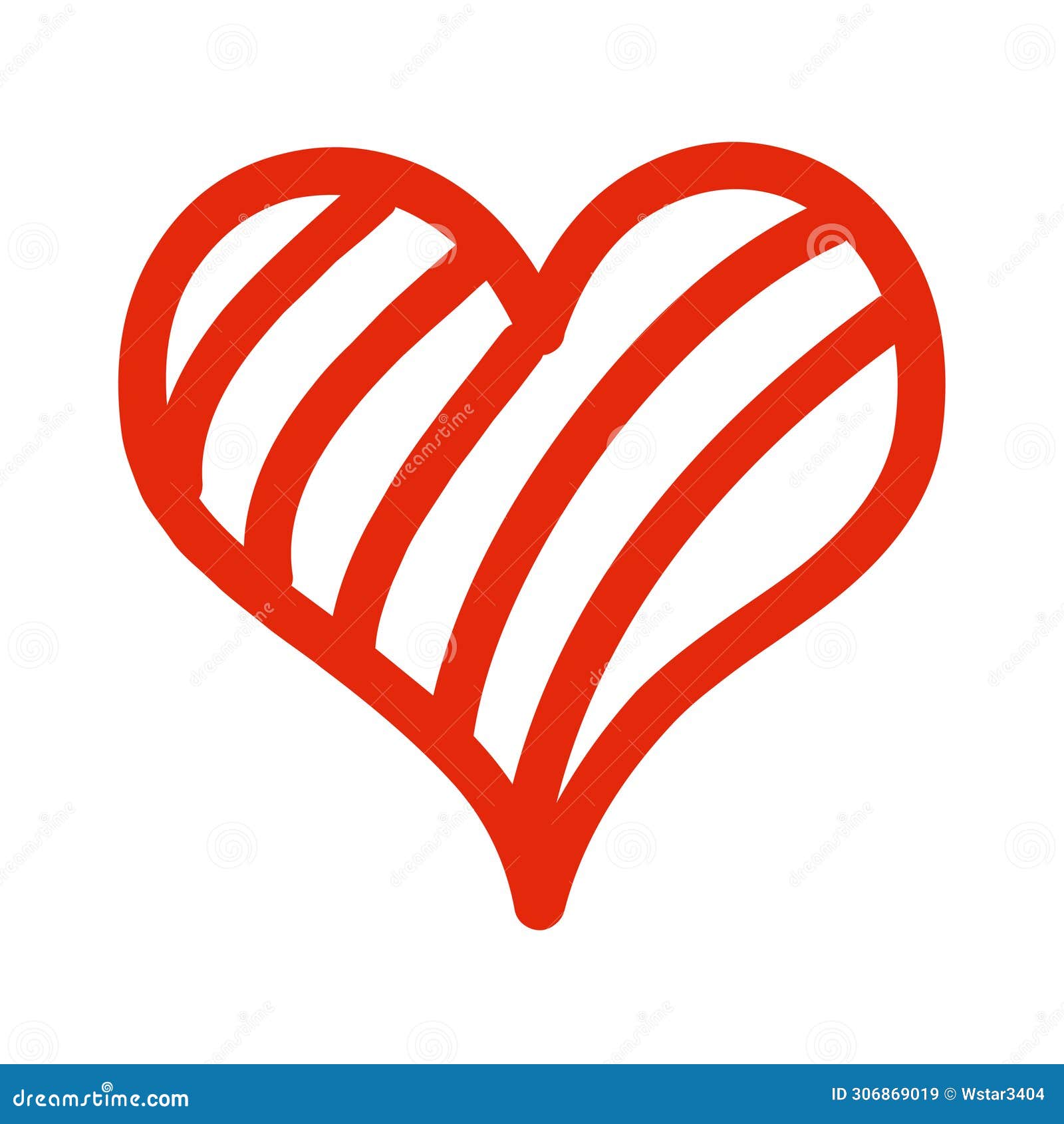 Red Hand Drawn Heart with Diagonal Stripes Stock Vector - Illustration ...
