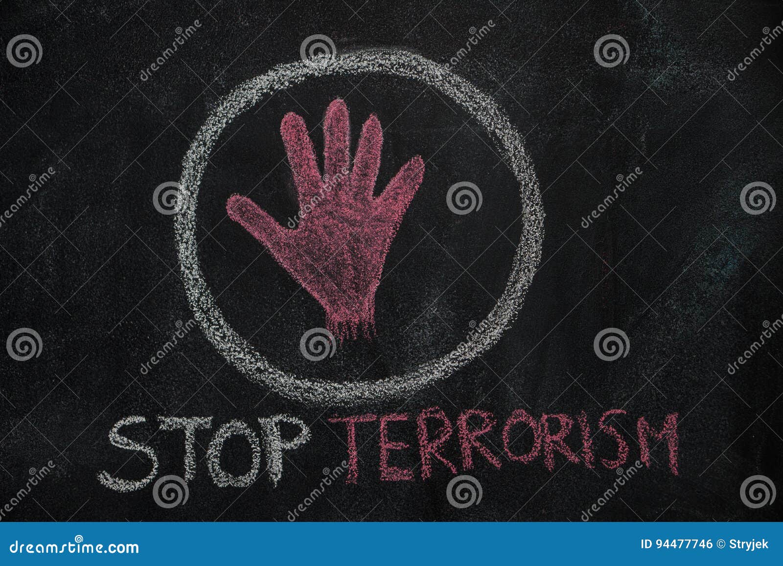 Red Hand Shape and Stop Terrorism Text in the Circle on Black ...