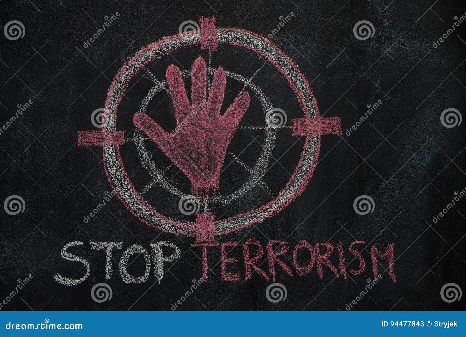 Red Hand Shape and Stop Terrorism Text in the Sign Target on Black ...