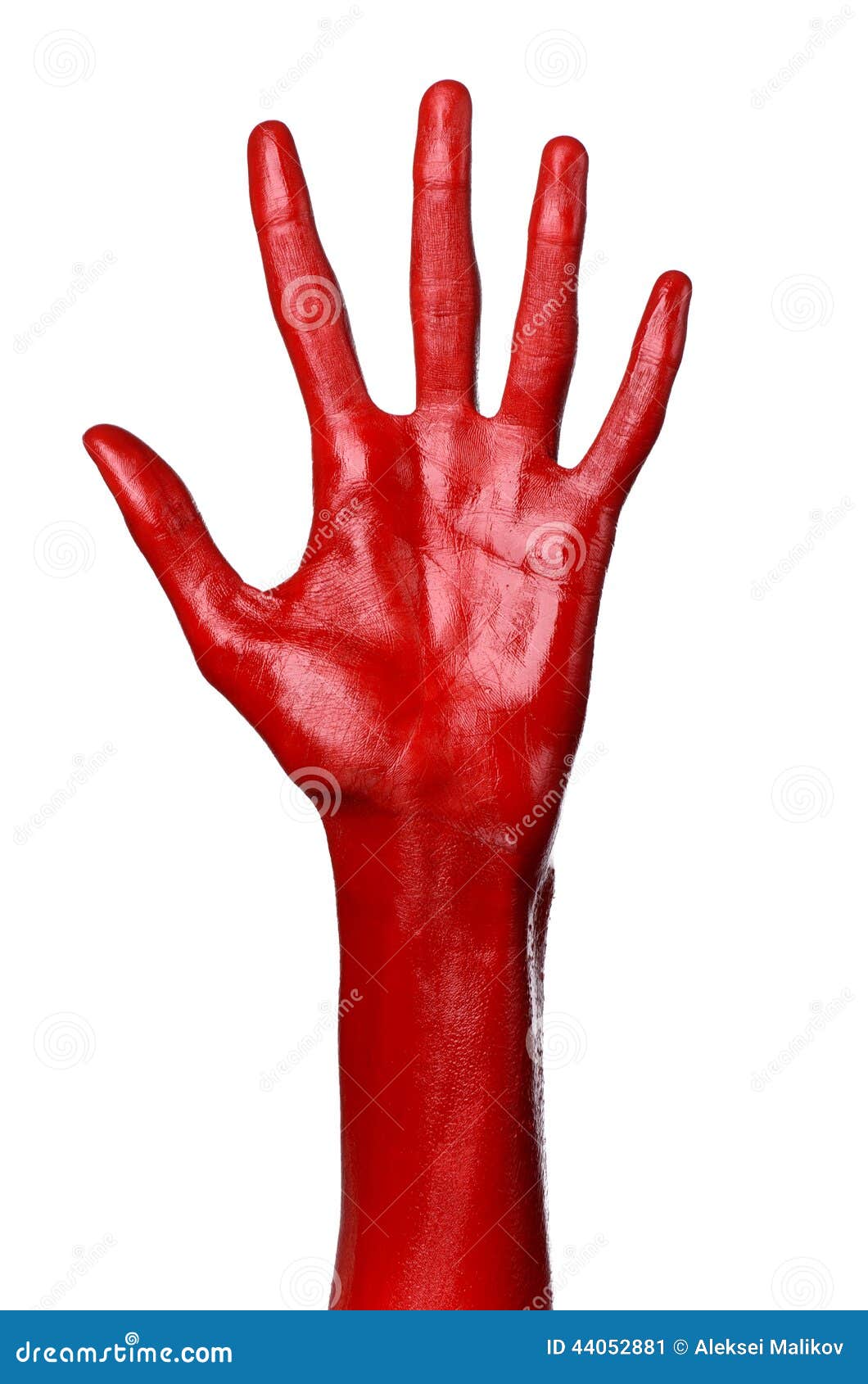 Red Hand on White Background, Isolated, Paint Stock Image - Image of ...