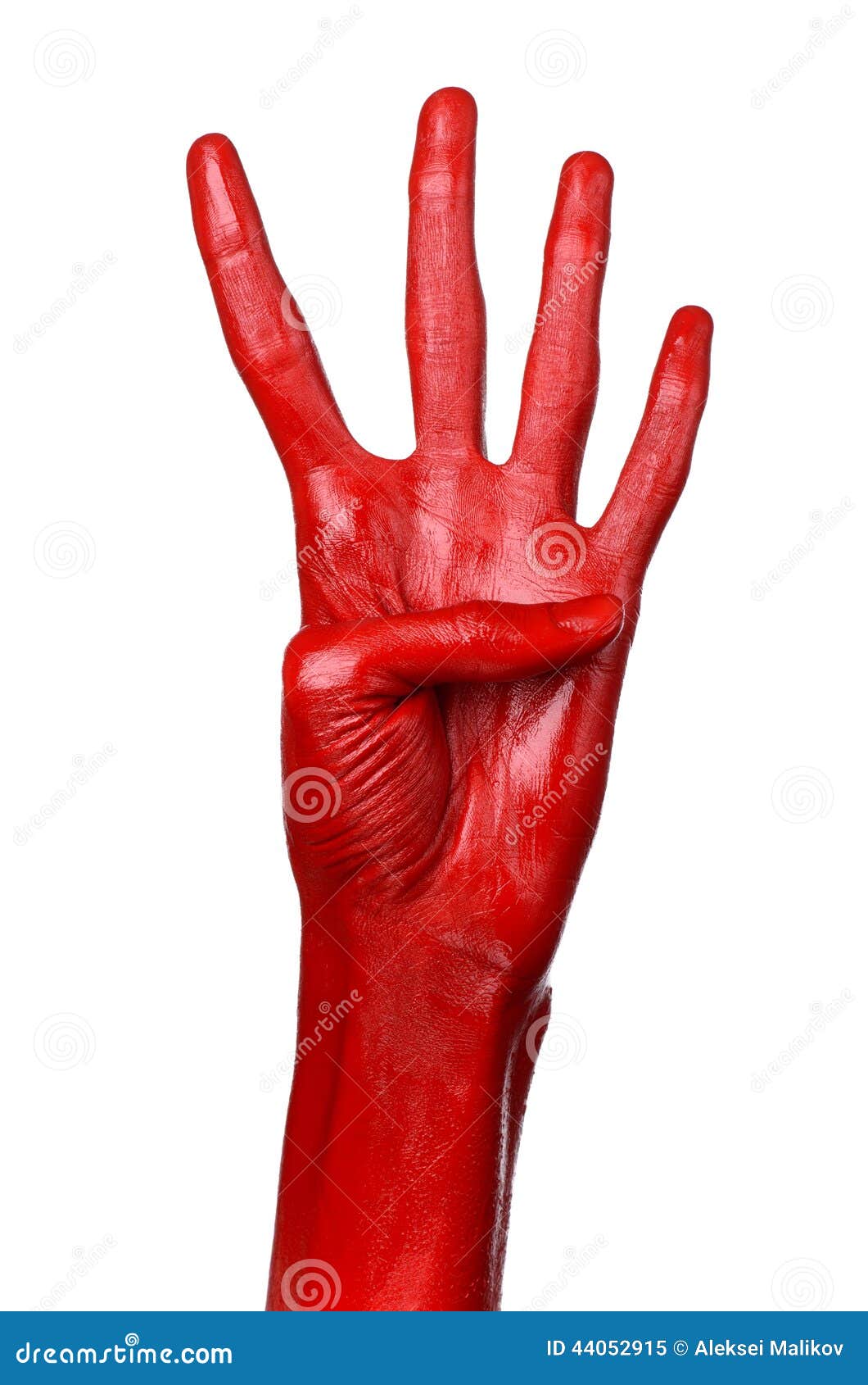Red Hand on White Background, Isolated, Paint Stock Image - Image of ...