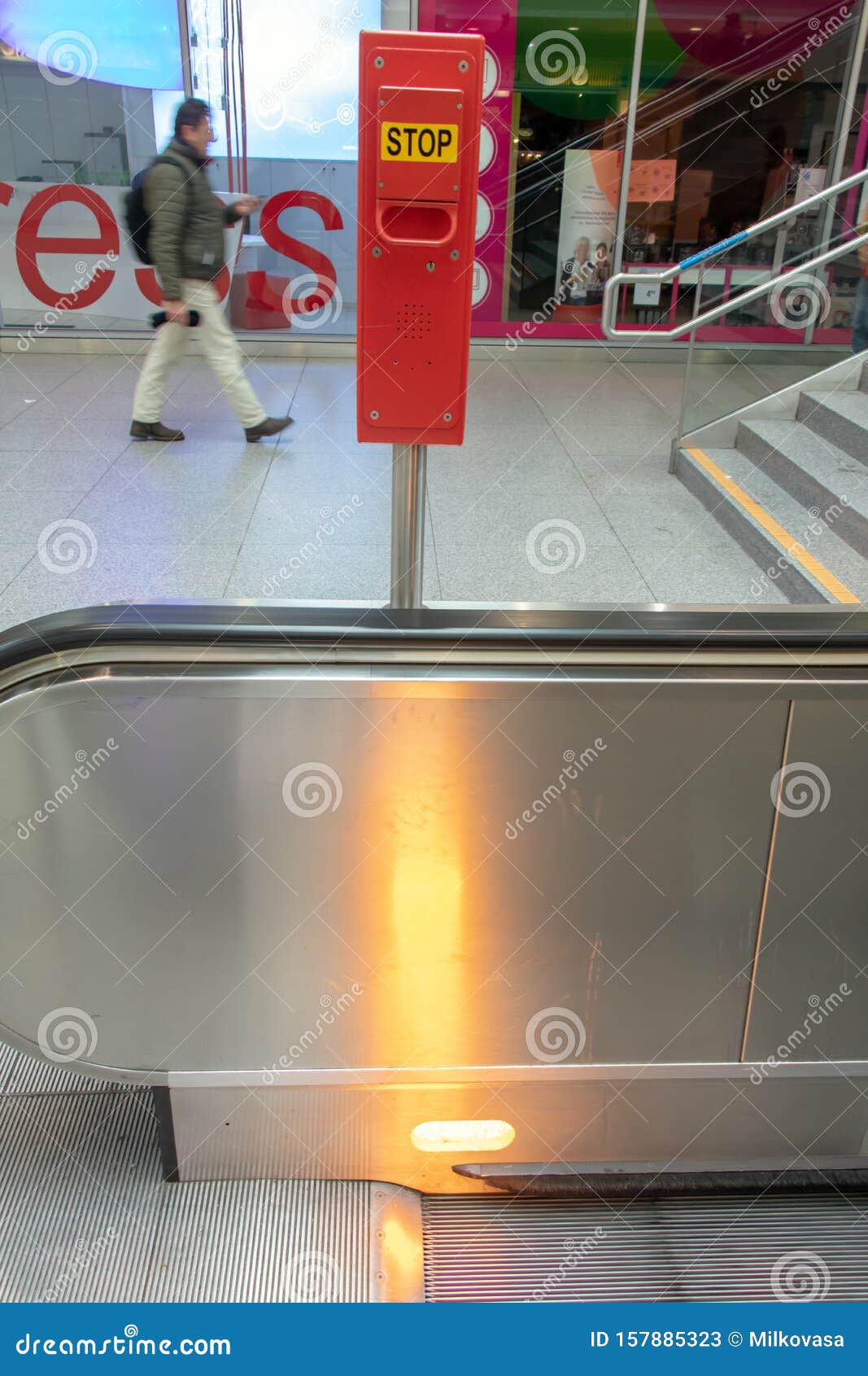 Red Handle Switch for Emergency Stops on an Escalator Stock Image ...