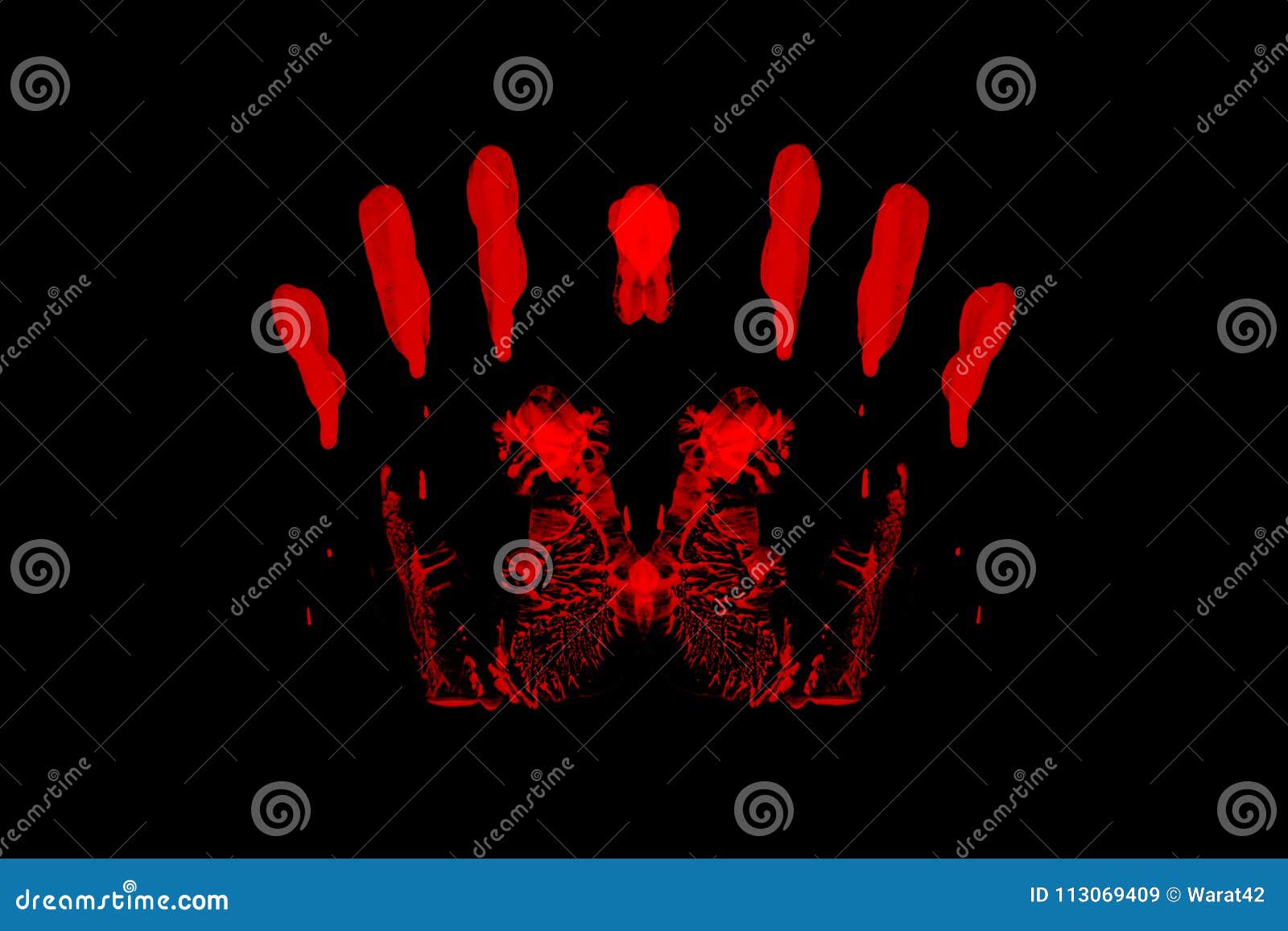 Red Handprint On Black Background