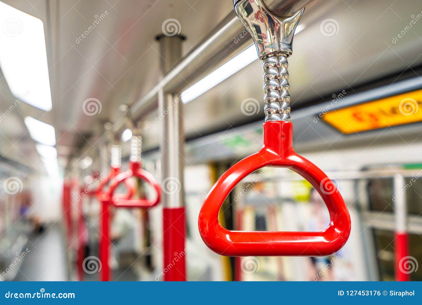Red Handrails in Subway Train Stock Photo - Image of grip, handrails ...
