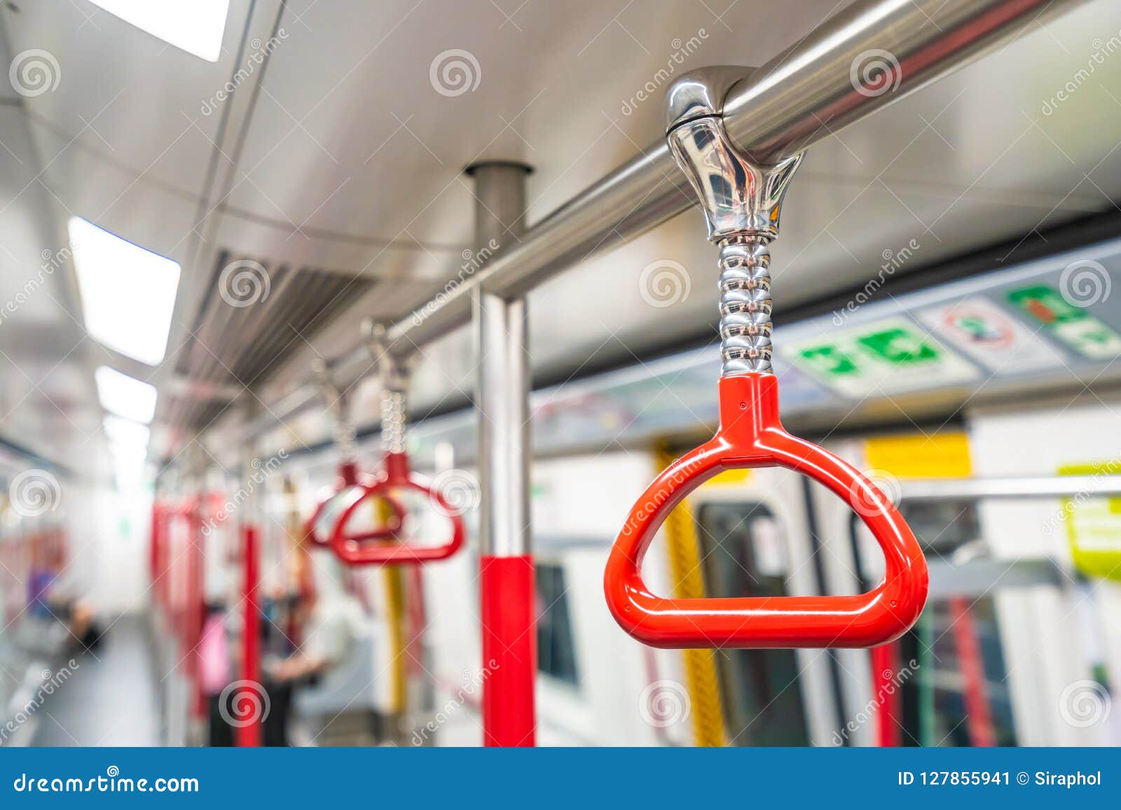 Red Handrails in Subway Train Stock Image - Image of handrail, white ...