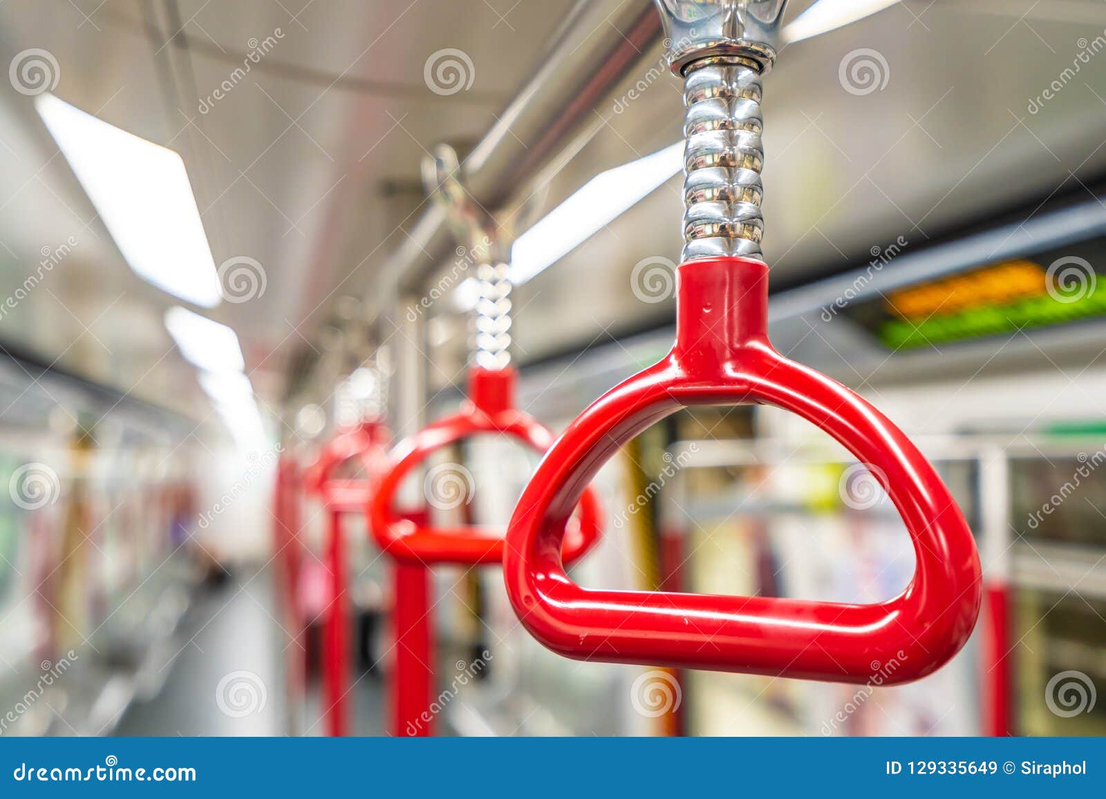 Red Handrails in Subway Train Stock Image - Image of passenger, people ...