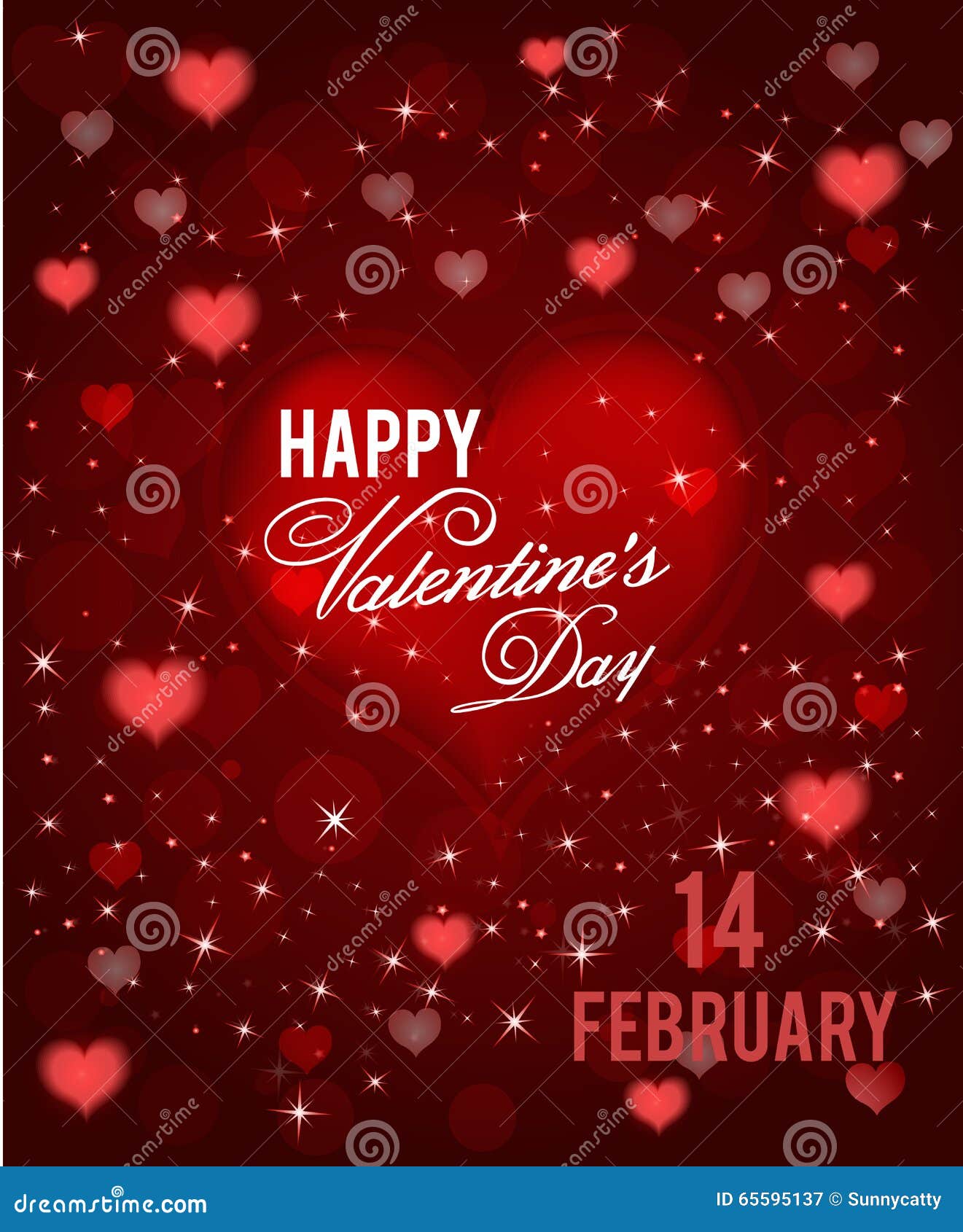 Red Happy Valentines Day Greeting Card With Hearts And Sparkels Vector