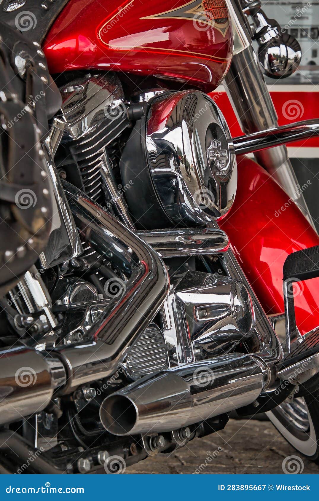 Red Harley Davidson in a Close Look Editorial Photography - Image of ...