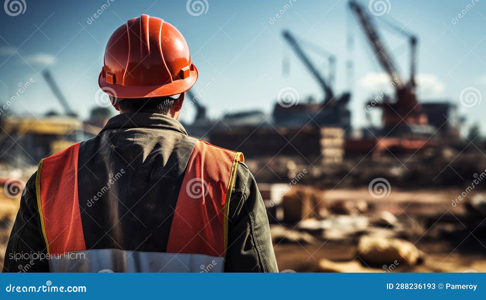 Hard Hatted Workers Gather At Construction Site, AI Generated Royalty ...