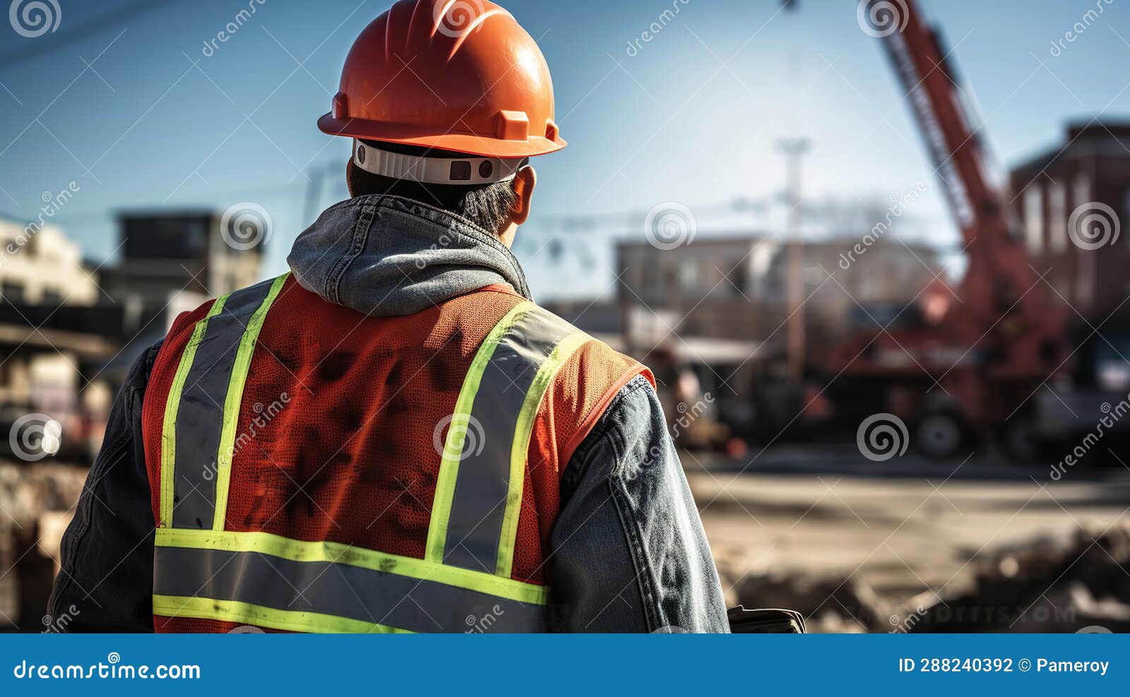 Hard Hatted Workers Gather At Construction Site, AI Generated Royalty ...