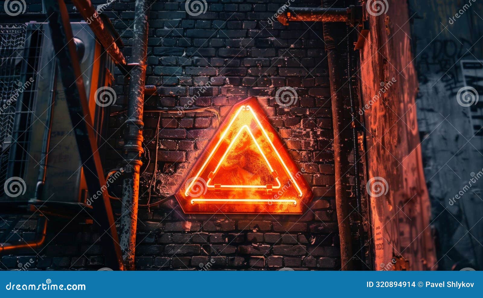 Red Hazard Warning Attention Sign on Background of Abandoned Building ...