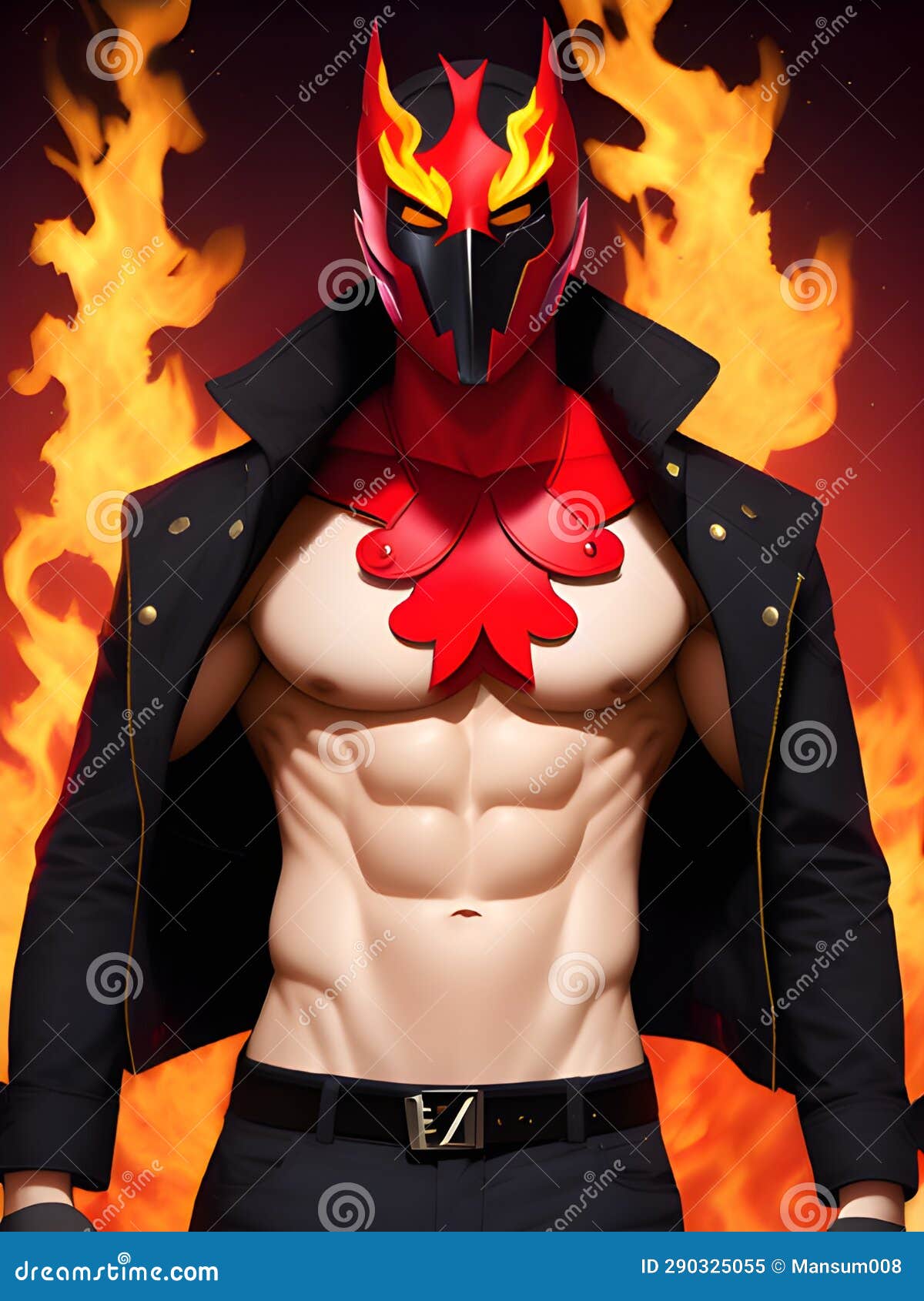 A Red Head of a Devil in the Middle of the Fire Stock Illustration ...