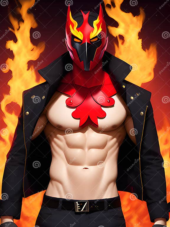 A Red Head of a Devil in the Middle of the Fire Stock Illustration ...