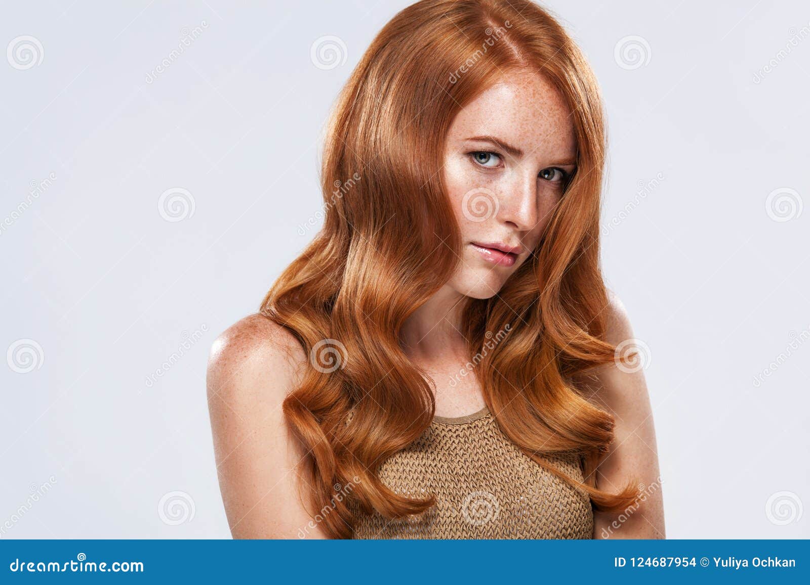 Red Head Girl With Long And Shiny Wavy Hair Beautiful Model Woman With
