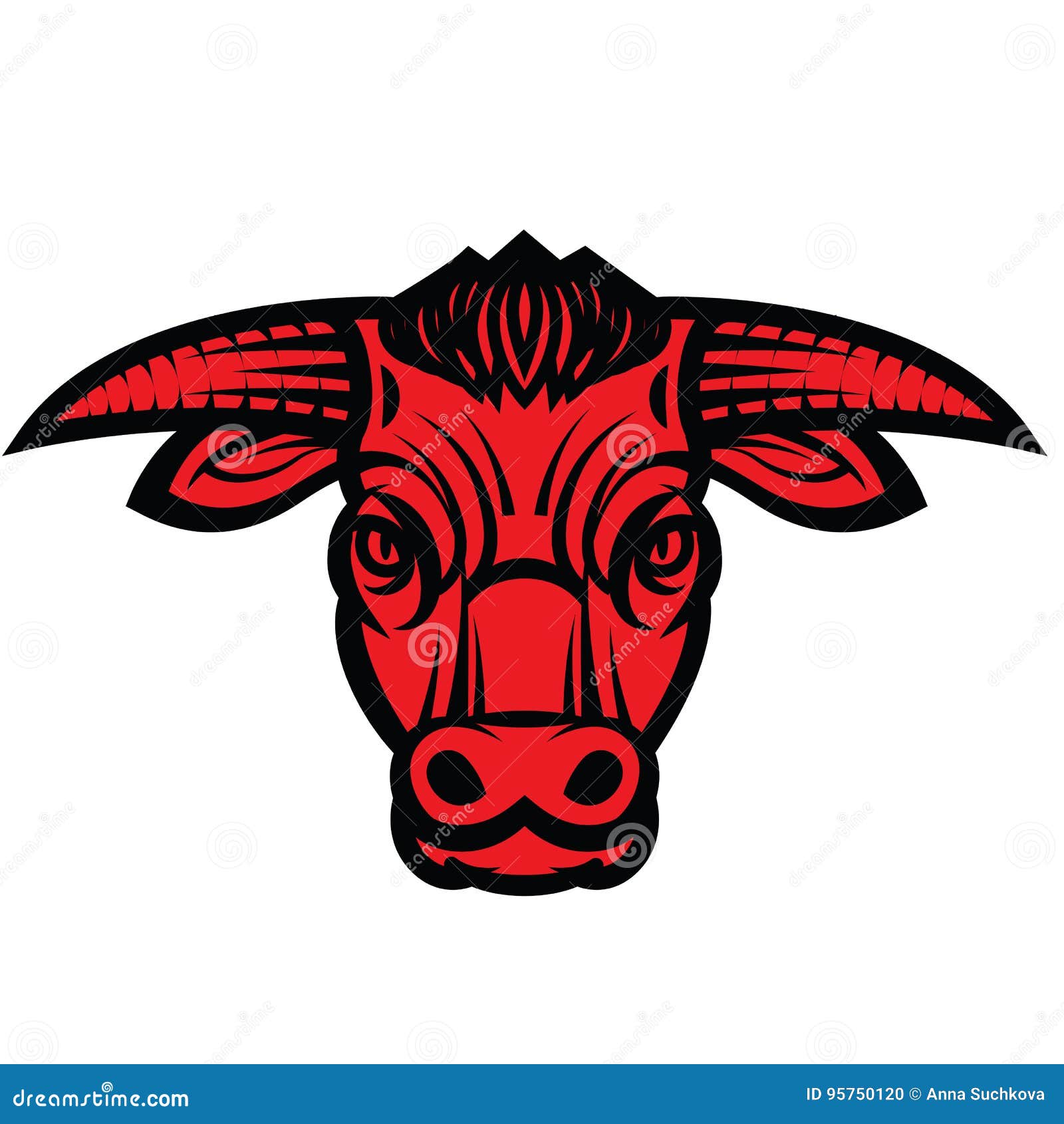 Red Head of Powerful Horned Bull Stock Vector - Illustration of taurus ...