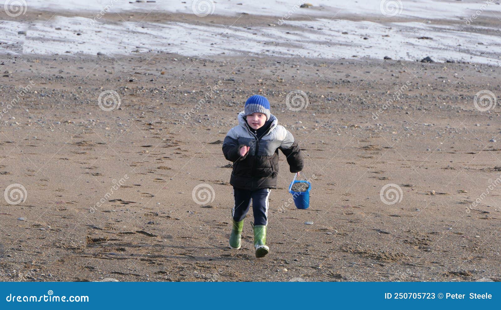 Red Headed Boy Playing with Bucket Spade and Digger on Sandy Beach ...