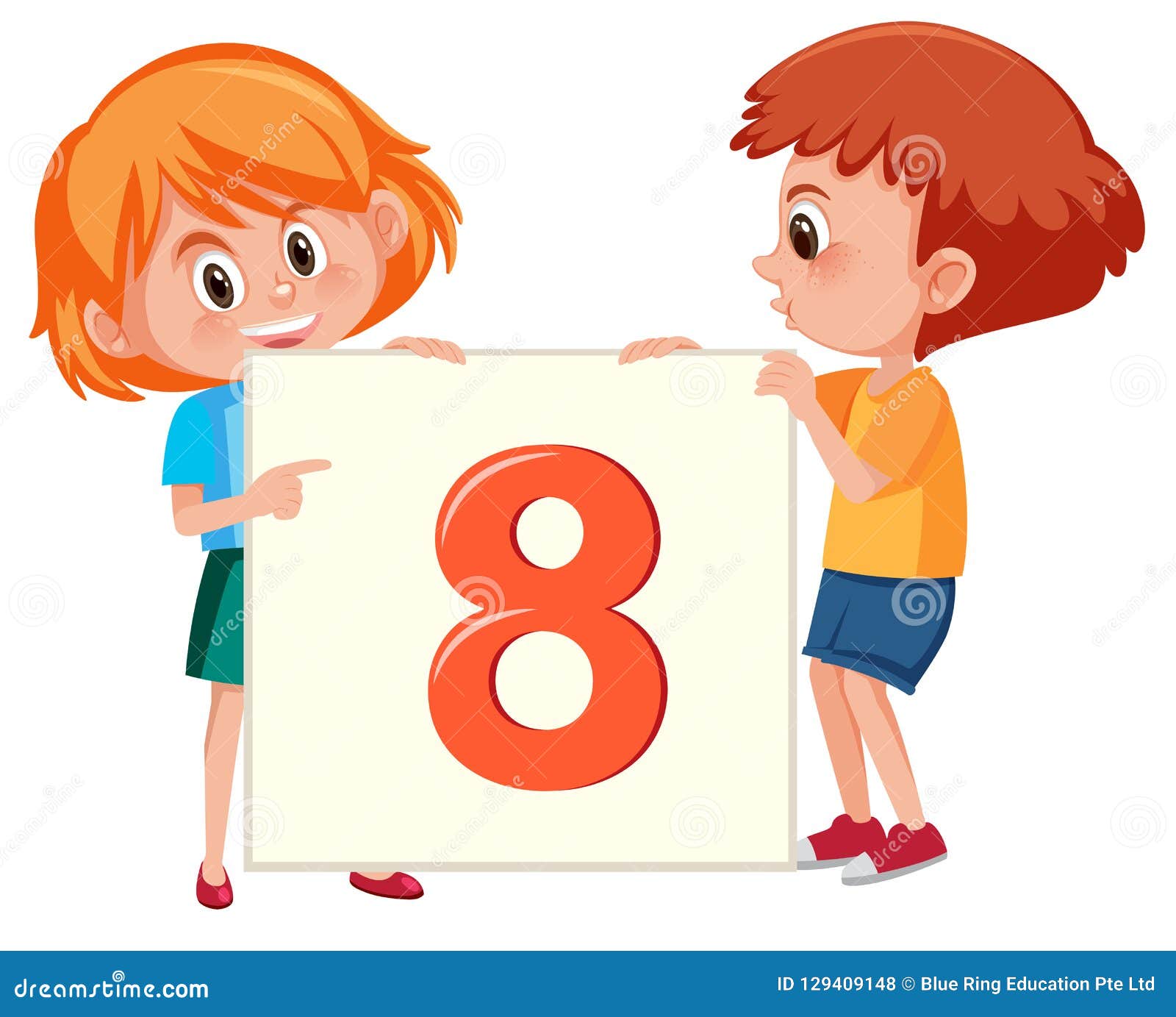 Red Headed Kids Holding Number Eight Stock Vector - Illustration of ...