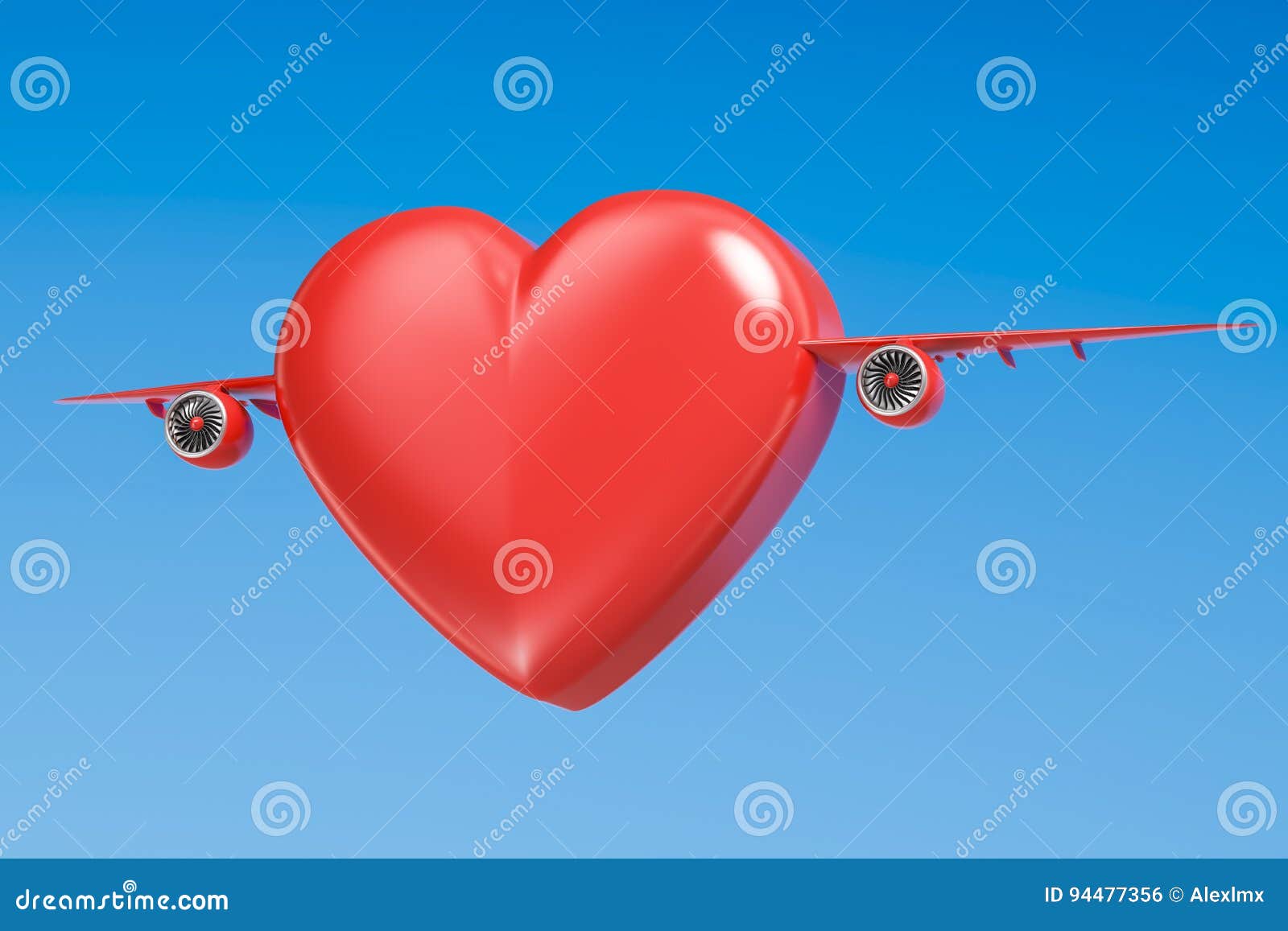 Red Heart with Airplane Wings, 3D Rendering Stock Illustration ...