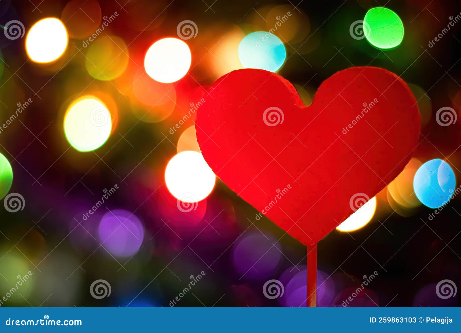 Red Heart on Backdrop of Bright Multi-colored Lights. Stock Image ...