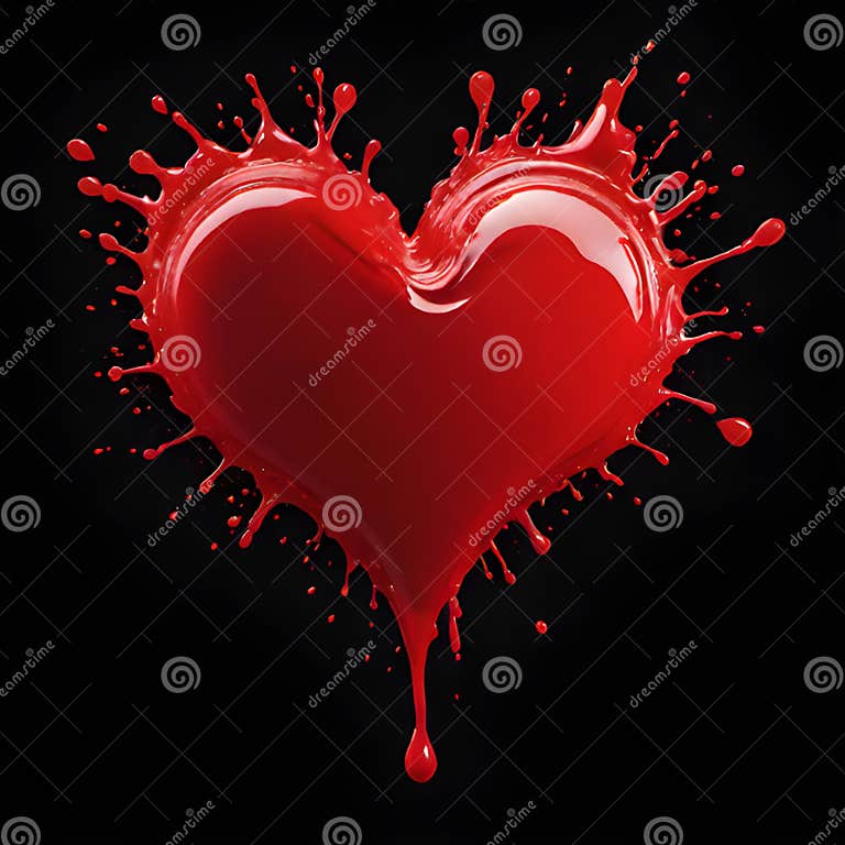 Red Heart with Blood Splash Stock Illustration - Illustration of icon ...