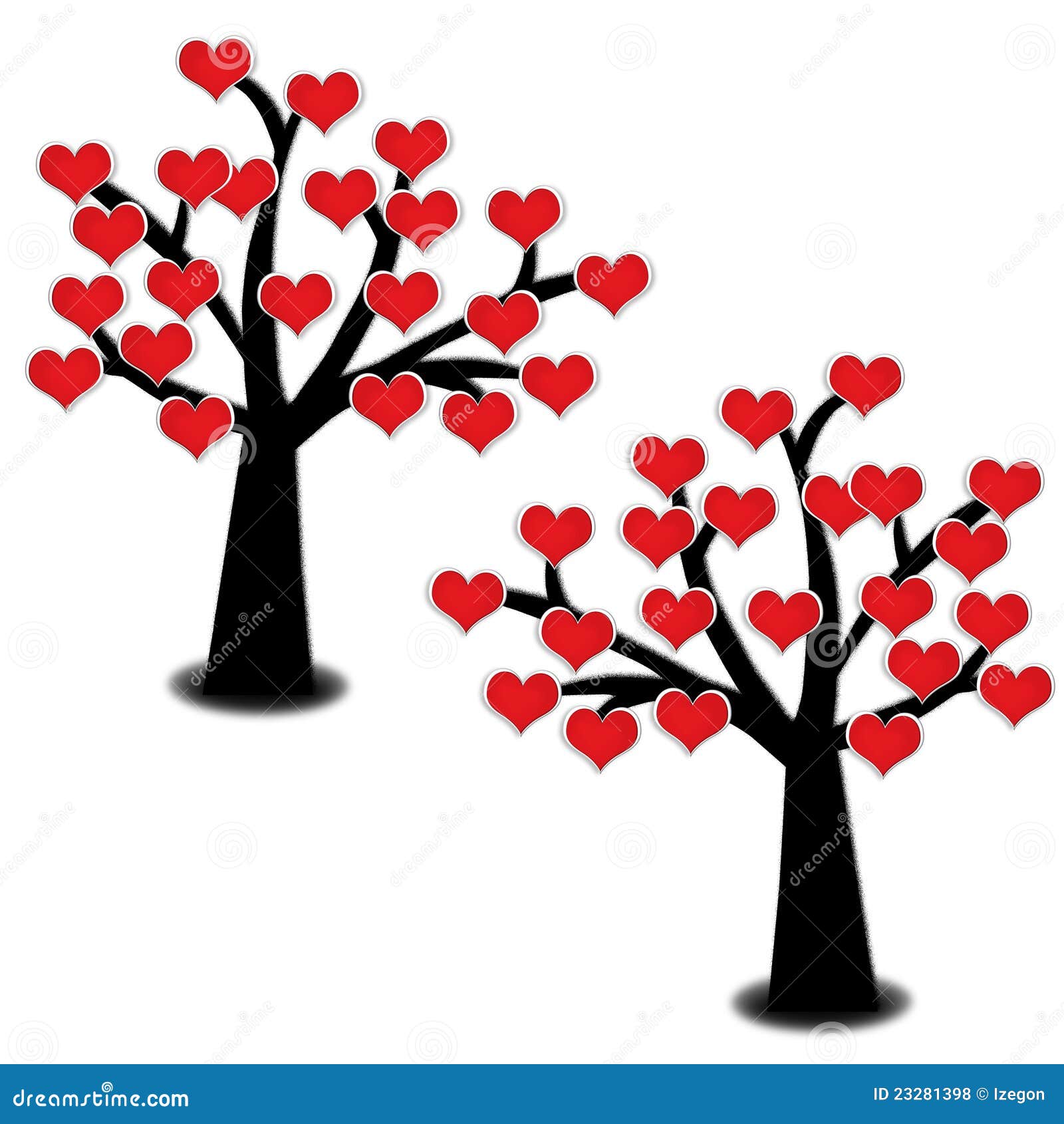 Red Heart Blooming on Tree Isolated Stock Illustration - Illustration ...