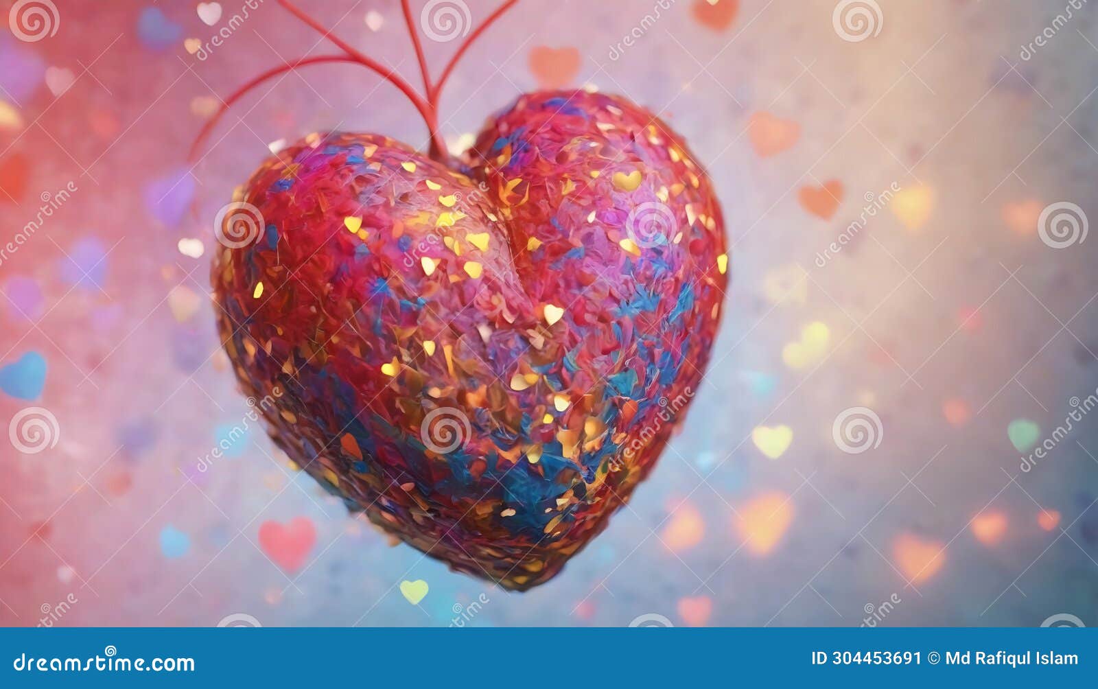 Red Heart on a Blue Background with Hearts. 3d Rendering Stock ...