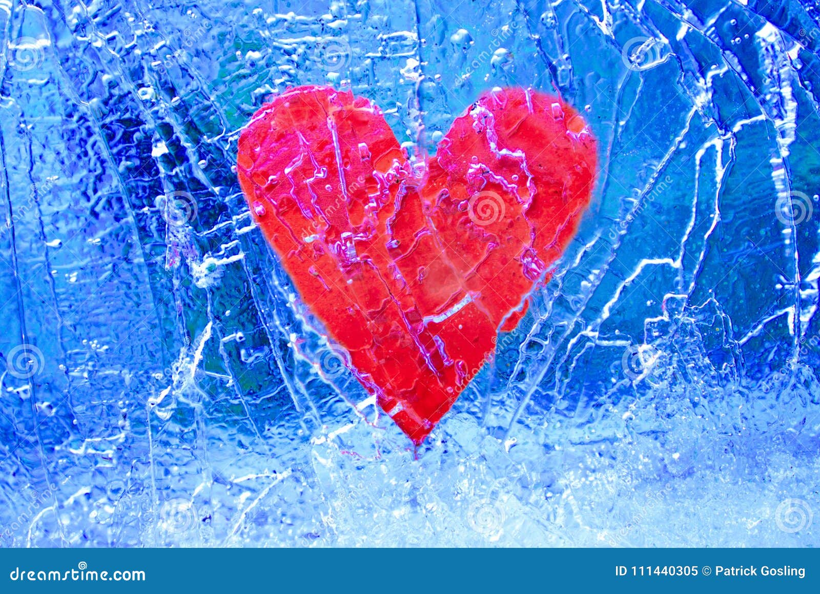 Red heart and blue ice. stock image. Image of blue, hearts - 111440305