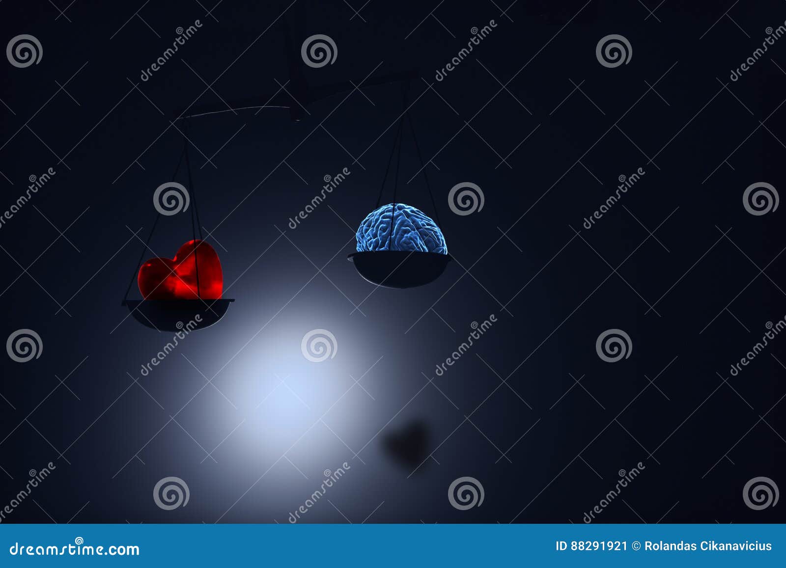 Red Heart and Brain on on Scale Stock Illustration - Illustration of ...