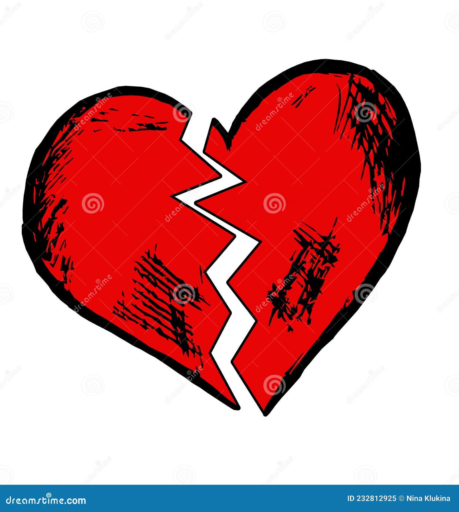 Red Heart Broken in Half on White Background Stock Illustration ...