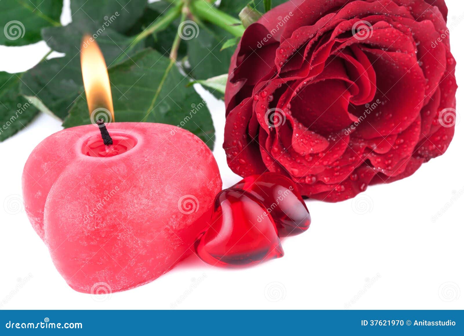 Red Heart with Burning Candle Stock Photo - Image of flower, holiday ...