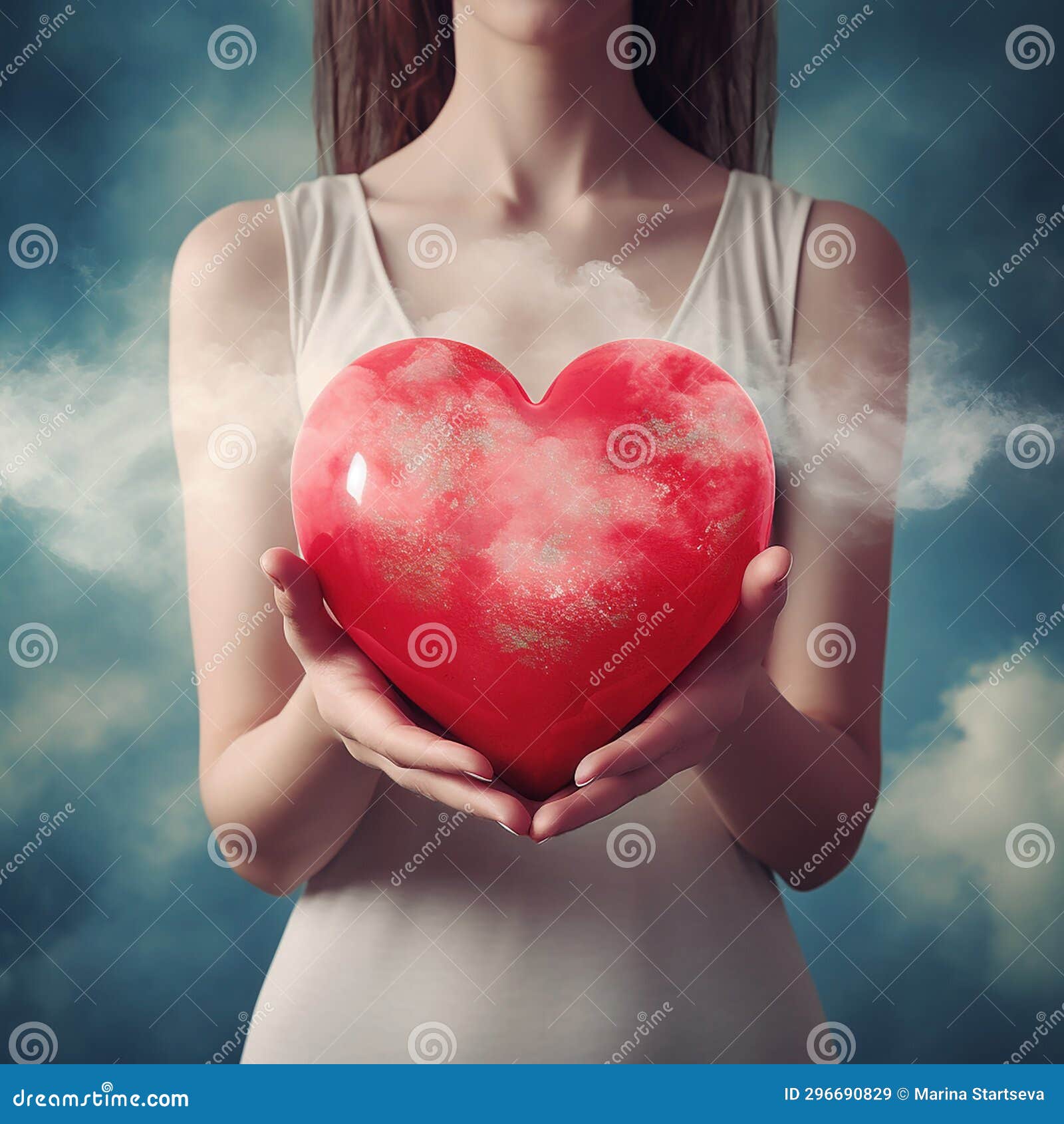 A Red Heart in the Caring Hands of a Young Woman Stock Illustration ...