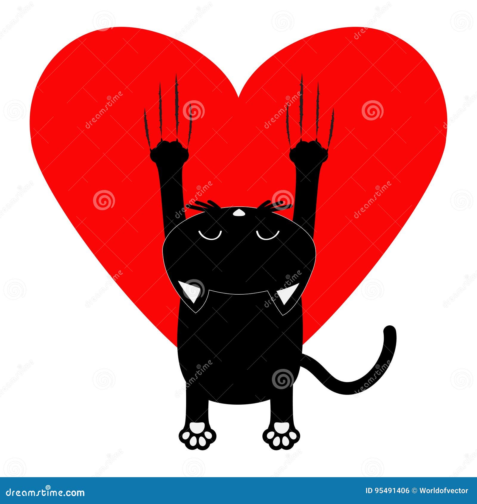 Red Heart. Cartoon Black Cat. Back View. Red Bloody Claws Animal ... Red Heart. Cartoon Black Cat. Back View. Red Bloody Claws Animal ...