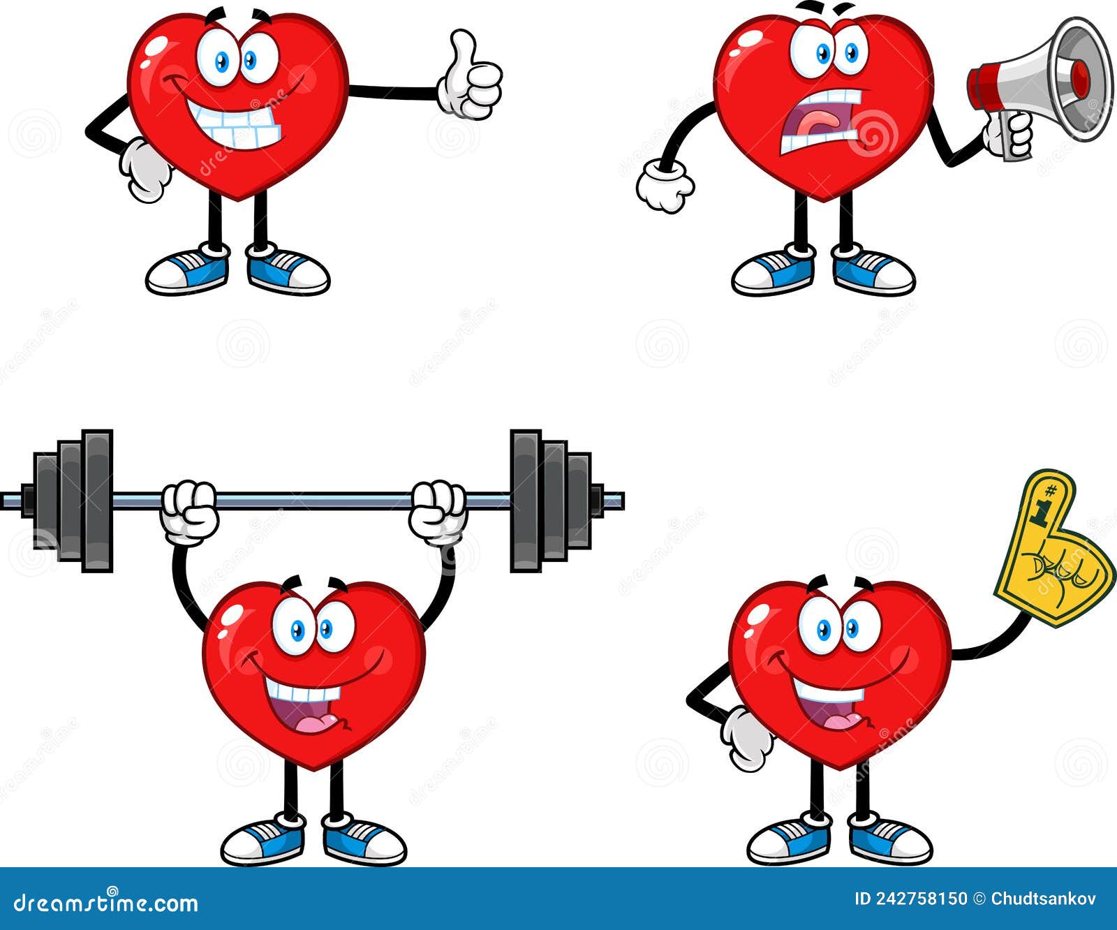 Red Heart Cartoon Character Series. Vector Collection Set Stock Vector ...