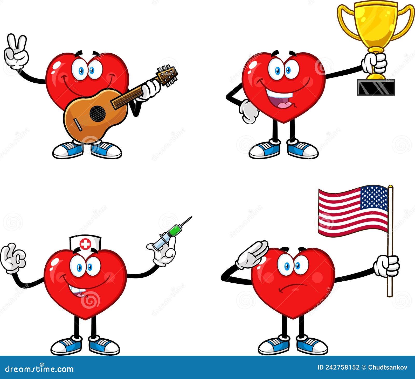 Red Heart Cartoon Character Series. Vector Collection Set Stock Vector ...