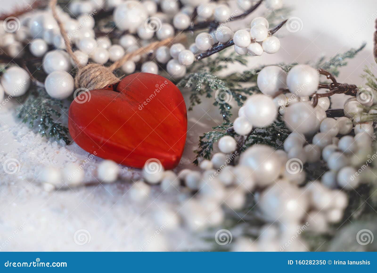 Red heart on snow table stock photo. Image of love, alone - 160282350