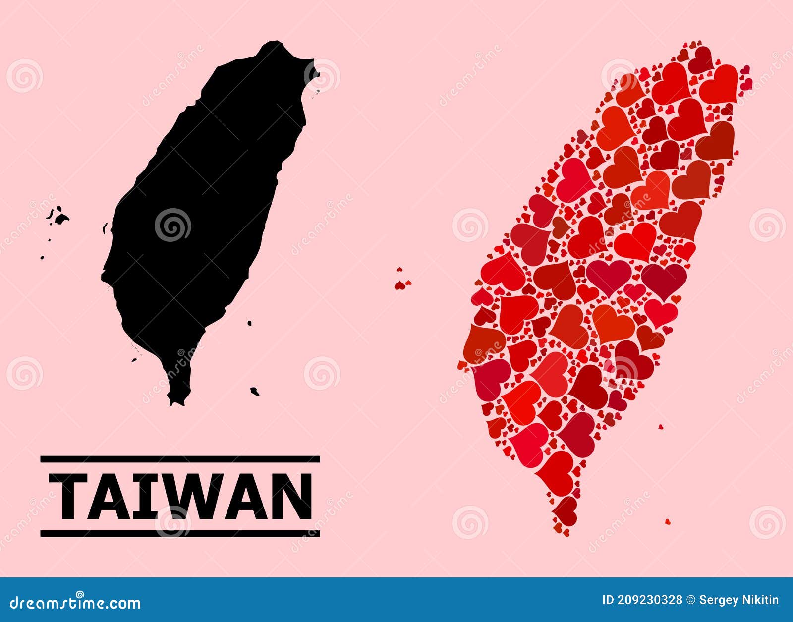 Red Heart Collage Map of Taiwan Stock Vector - Illustration of ...