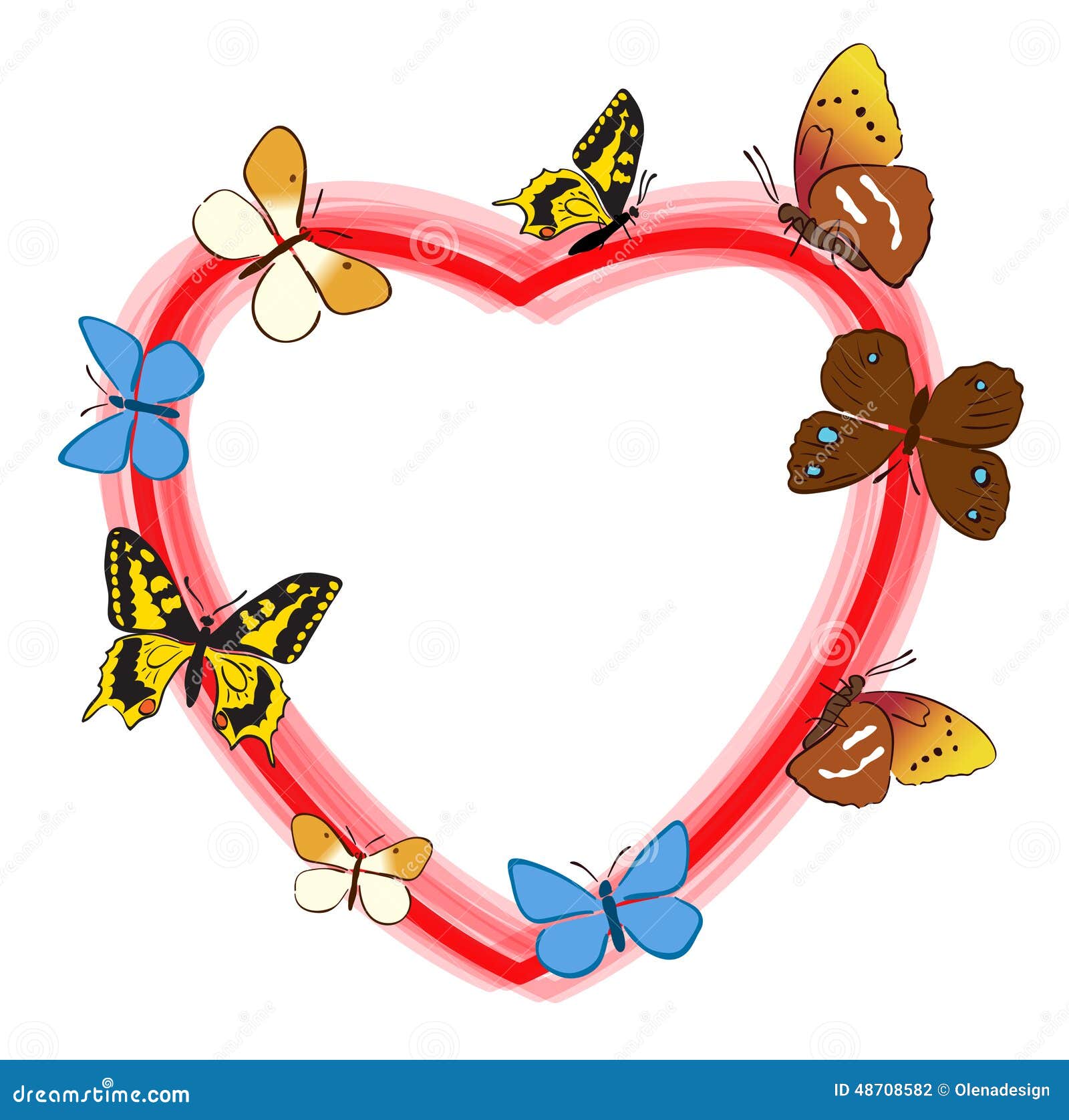Red Heart with Color Butterflies - Vector Frame Stock Vector ...